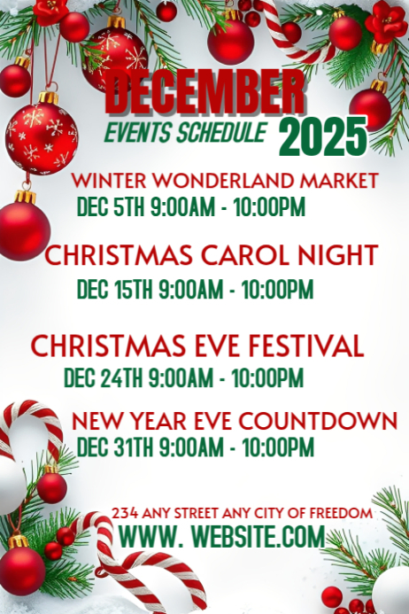 White Maximalist December Upcoming Events Poster Template | PosterMyWall