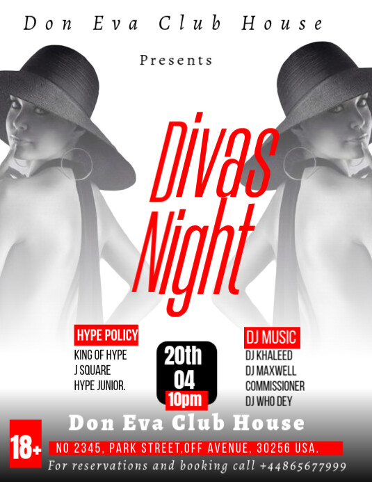 White Maximalist Divas Night Club Party Event Promotional 3 Flyer (us ...