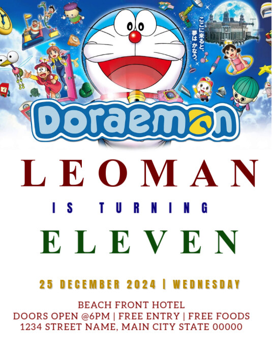 White Maximalist Doraemon Birthday Flyer (us Letter) Template ...