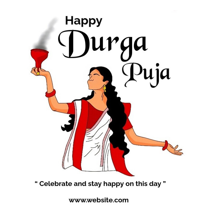 White Maximalist Durga Puja Instagram Post Template | PosterMyWall