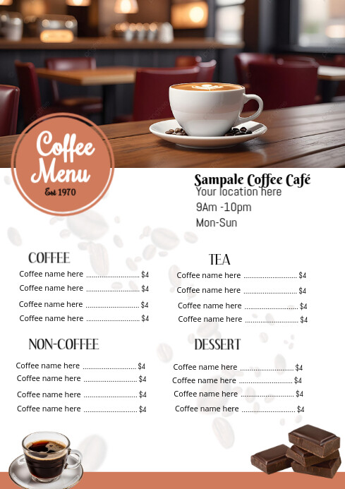 White Maximalist Editable Coffee Menu A4 Template | PosterMyWall
