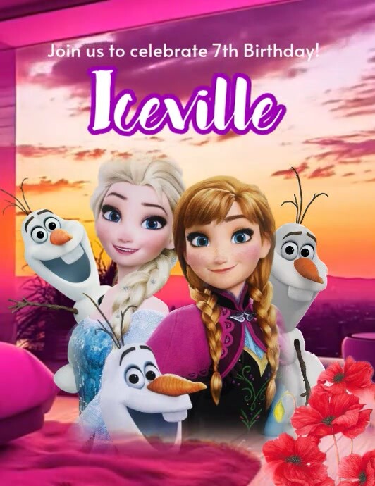 White Maximalist Editable Frozen Birthday Invitation Template Flyer (us ...
