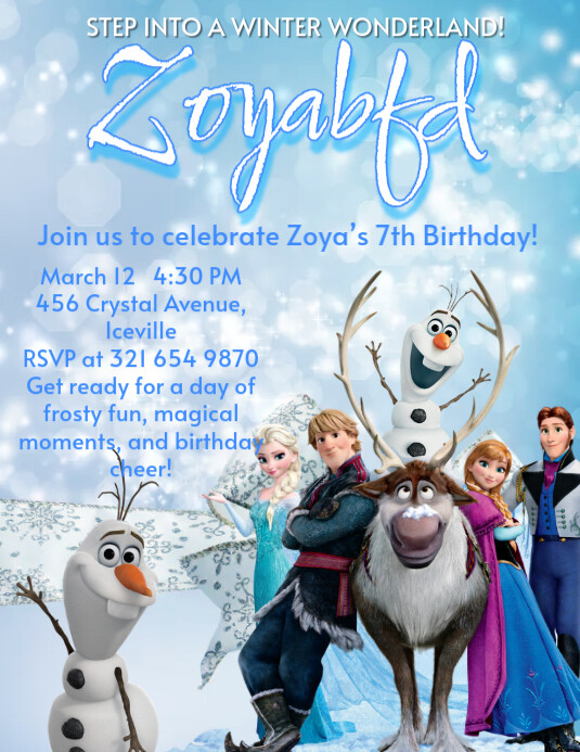 White Maximalist Editable Frozen Birthday Invitation Template Flyer (us ...