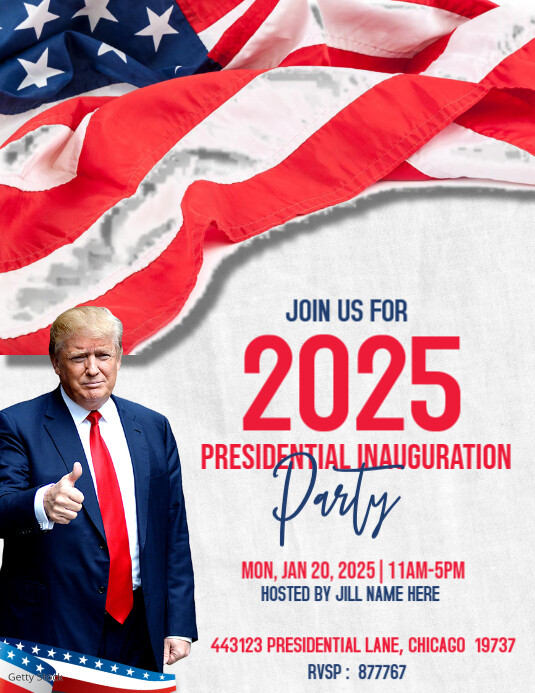 White Maximalist Editable Presidential Inauguration Party Flyer (us ...