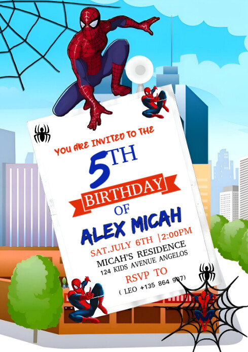 White Maximalist Editable Spiderman Birthday Invitation Design A4 ...