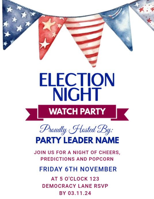 White Maximalist Election Watch Party Invitation Flyer (us Letter ...