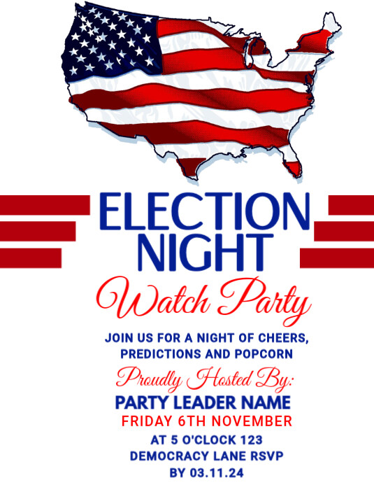 White Maximalist Election Watch Party Invitation Flyer (us Letter ...