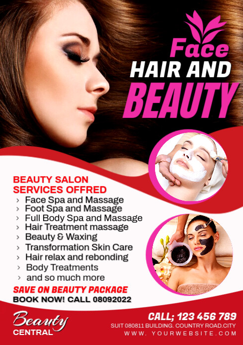 White Maximalist Face Hair And Beauty Flyer A4 Template | PosterMyWall