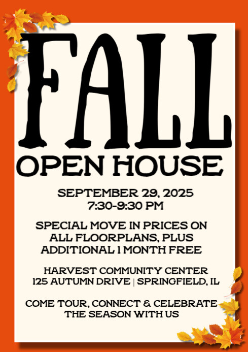 White Maximalist Fall Open House A4 Template | PosterMyWall