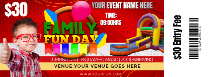 White Maximalist Family Fun Day Ticket Facebook Cover Photo Template ...