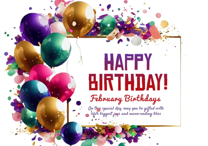 White Maximalist February Birthdays A4 Template | PosterMyWall
