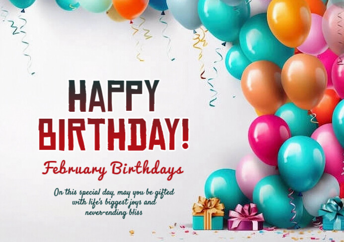 White Maximalist February Birthdays A4 Template | PosterMyWall