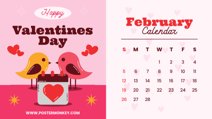 White Maximalist February Calendar Digital Display (16:9) Template ...