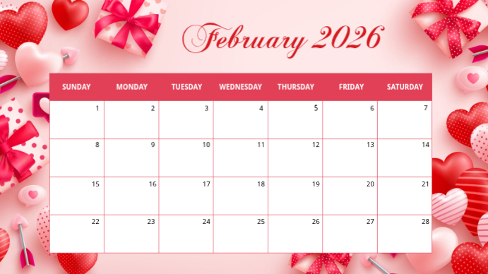White Maximalist February Calendar Digital Display (16:9) Template ...