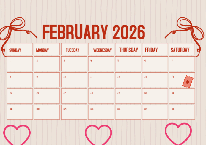 White Maximalist February Calender 2026 A4 Template | PosterMyWall