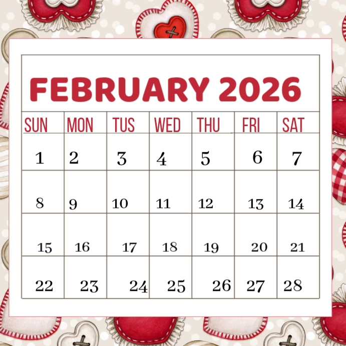 White Maximalist February Calender 2026 Instagram Post Template ...