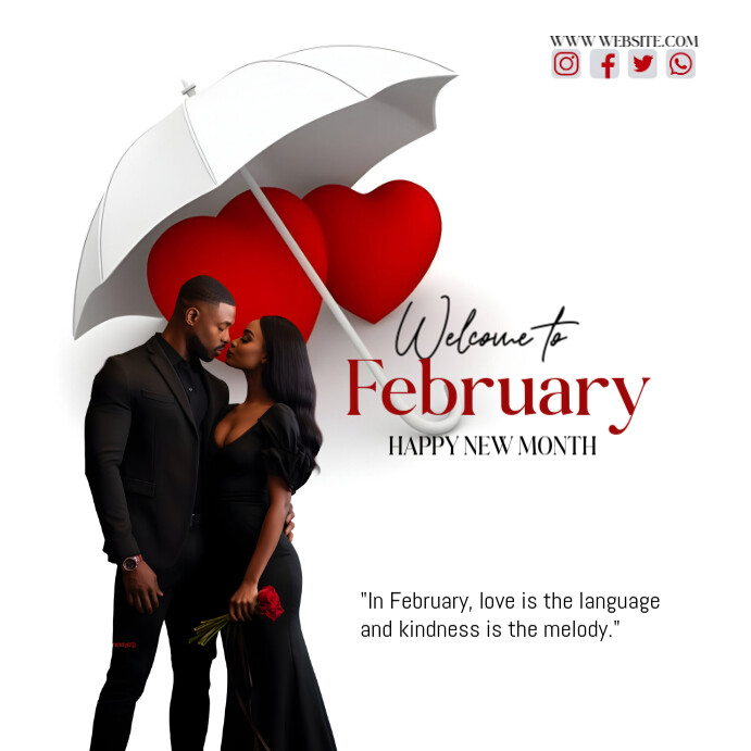 White Maximalist February New Month Greeting Instagram Post Template ...