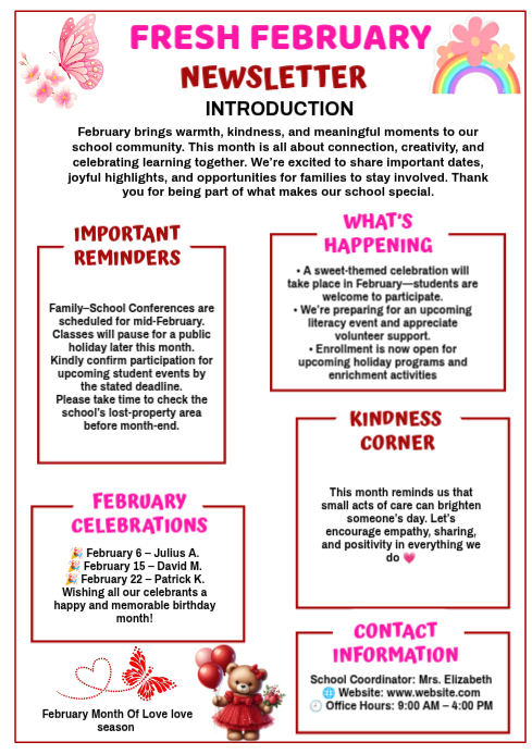 White Maximalist February Newsletter A4 Template | PosterMyWall