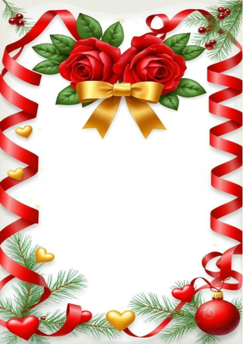 White Maximalist Festive Red Roses And Ribbons Christmas Frame A4 Template | PosterMyWall