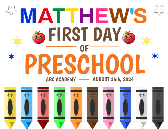 White Maximalist First Day Of School Sign Pri Template | PosterMyWall