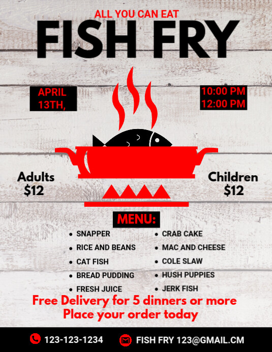 White Maximalist Fish Fry Flyer (us Letter) Template | PosterMyWall