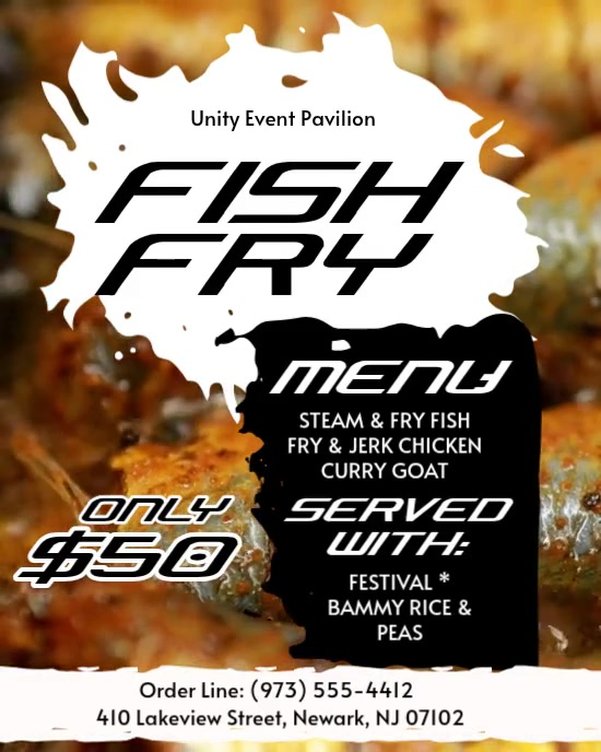 White Maximalist Fish Fry Flyer Flyer Instagram Portrait Template ...