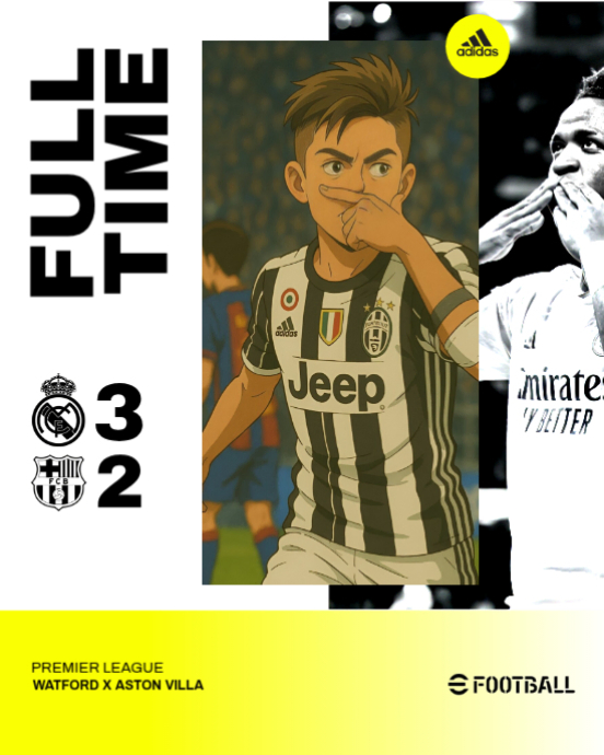 White Maximalist Football Match Full-time Template | Final Score ...