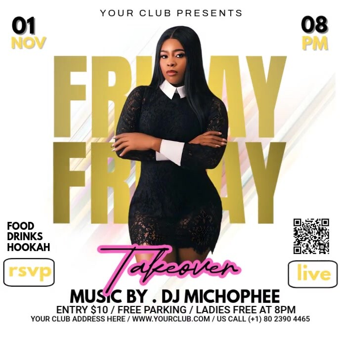 White Maximalist Friday Night Party Flyer Squ Template | PosterMyWall