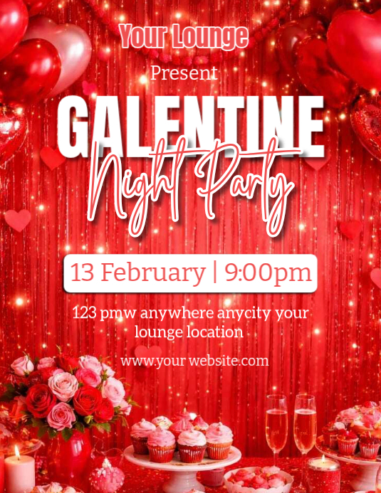 White Maximalist Galentine Night Party Flyer (us Letter) Template ...