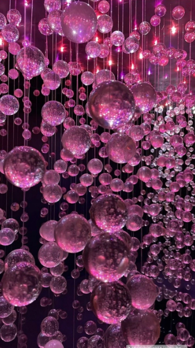 Plantilla de White Maximalist Glowing Pink Bubble Curtain Background ...