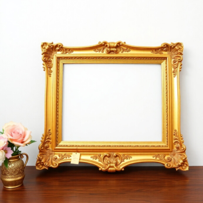White Maximalist Golden Picture Frame Instagram Post Template ...