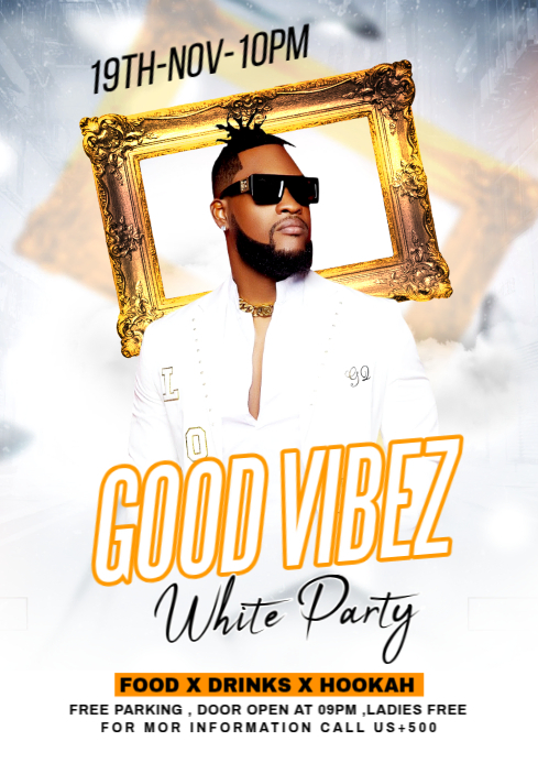 White Maximalist Good Vibes Party Flyer A4 Template | PosterMyWall