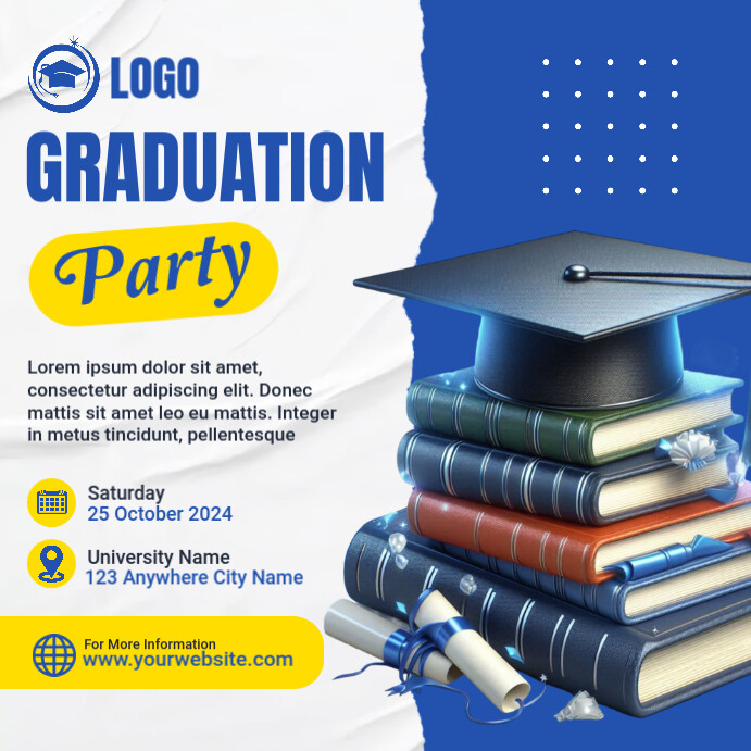 White Maximalist Graduation Party Instagram Post Template | PosterMyWall