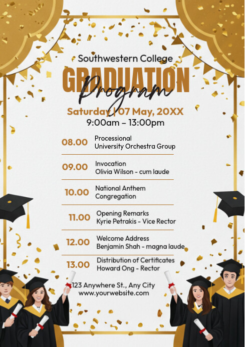 White Maximalist Graduation Programs Template A4 | PosterMyWall