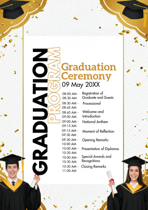White Maximalist Graduation Programs Template A4 | PosterMyWall