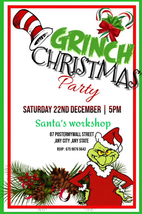 White Maximalist Grinch Christmas Party Poster Template | PosterMyWall