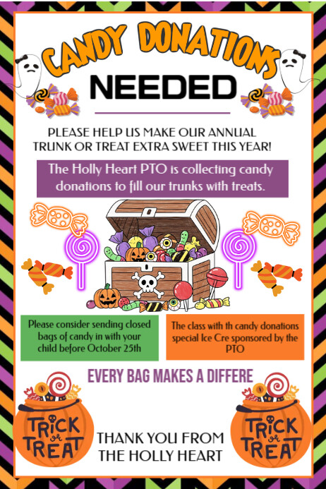 White Maximalist Halloween Candy Donation Needed Poster Template | PosterMyWall