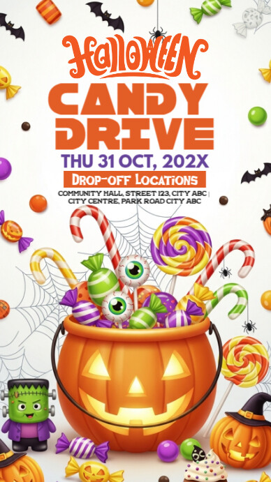 White Maximalist Halloween Candy Drive Instagram Story Template ...