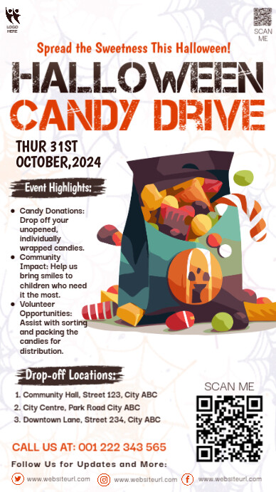 Plantilla de White Maximalist Halloween Candy Drive Instagram Story ...