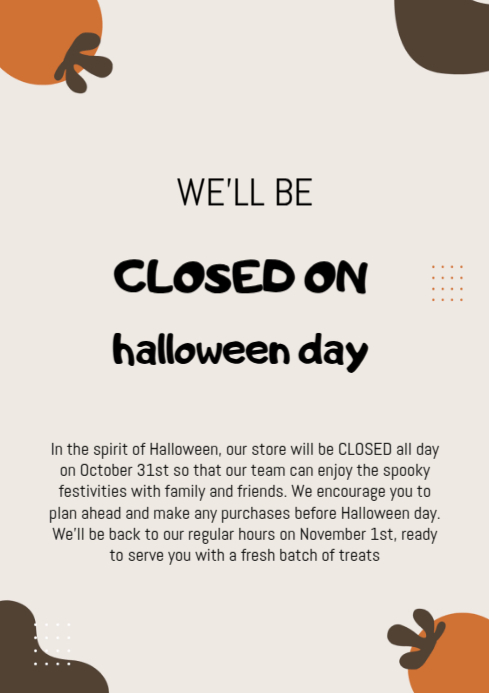 White Maximalist Halloween Closed A4 Template | PosterMyWall