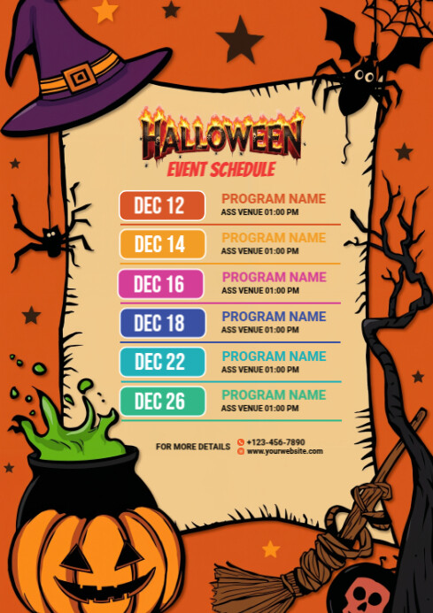 White Maximalist Halloween Event Schedule, A4 Template | PosterMyWall