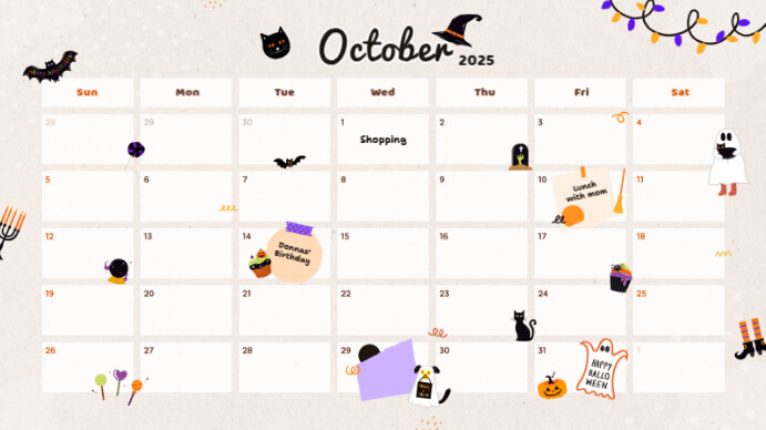 White Maximalist Halloween October Calendar Template | PosterMyWall