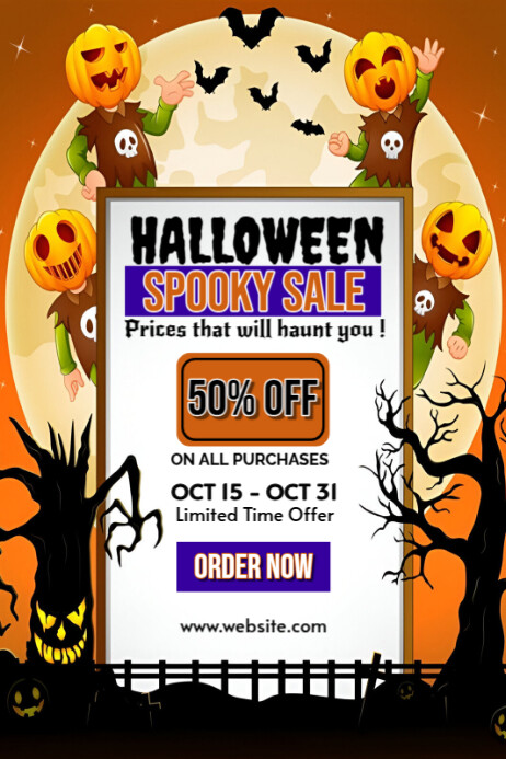 White Maximalist Halloween Spooky Sale Poster Template | PosterMyWall