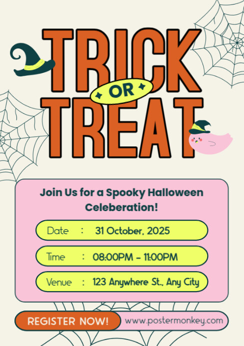 Copy of White Maximalist Halloween Trick Or Treat A4 | PosterMyWall