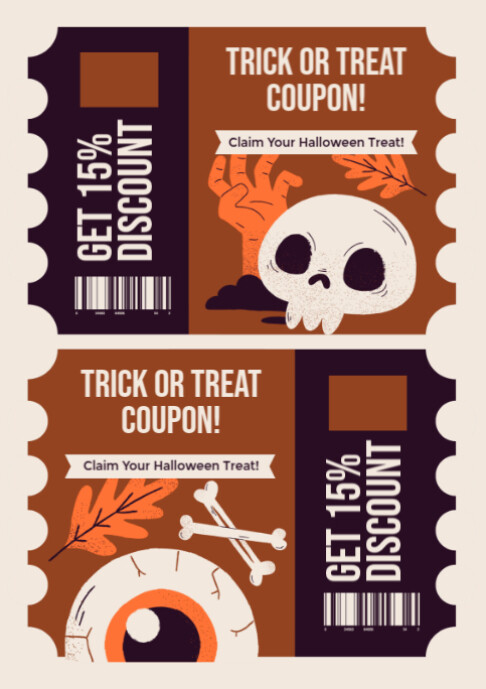 White Maximalist Halloween Trick Or Treat Coupon A2 Template | PosterMyWall