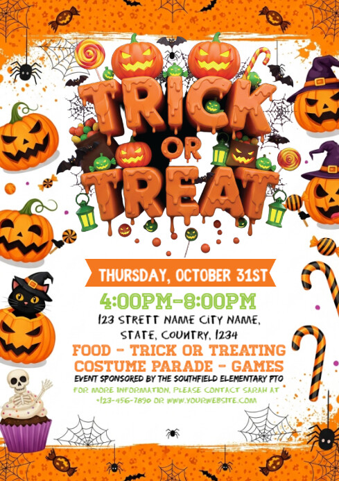 White Maximalist Halloween Trick Or Treat Design Template A4 | PosterMyWall