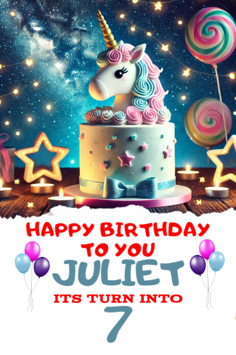 White Maximalist Happy 7th Birthday Poster Template | PosterMyWall