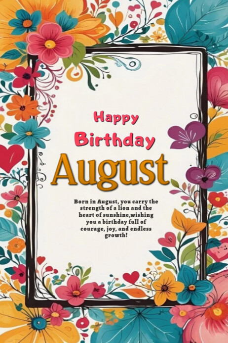 White Maximalist Happy Birthday August Poster Template | PosterMyWall