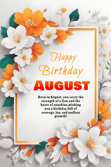 White Maximalist Happy Birthday August Poster Template | PosterMyWall