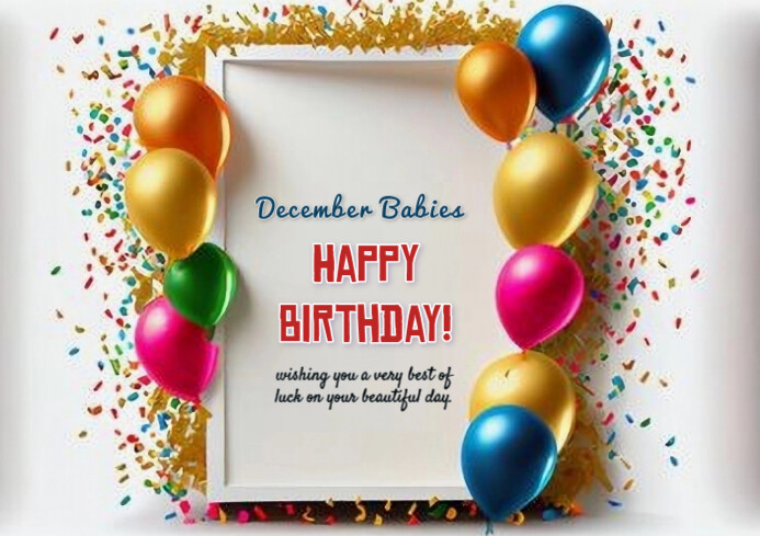 White Maximalist Happy Birthday December A4 Template | PosterMyWall